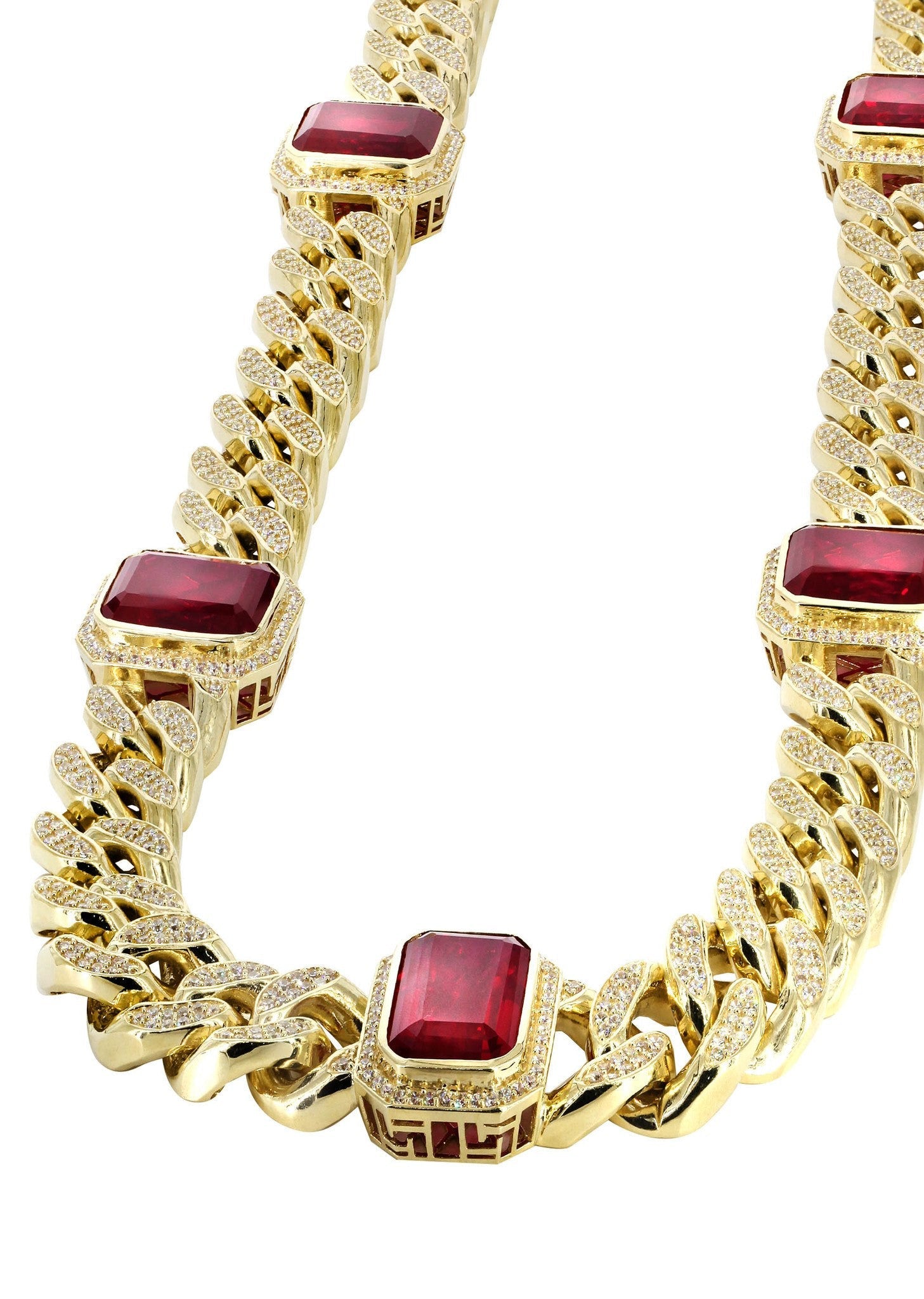 Solid Mens Ruby & Cz Miami Cuban Link Chain 10K Yellow Gold | NYC ...